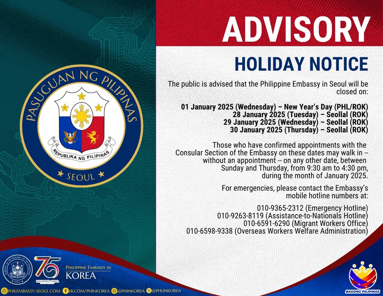 HOLIDAY NOTICE FOR JANUARY 2025, April 23, 2026Embassy of the Republic ...