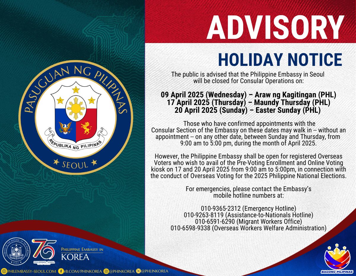 HOLIDAY NOTICE FOR APRIL 2025, December 09, 2025Embassy of the Republic ...